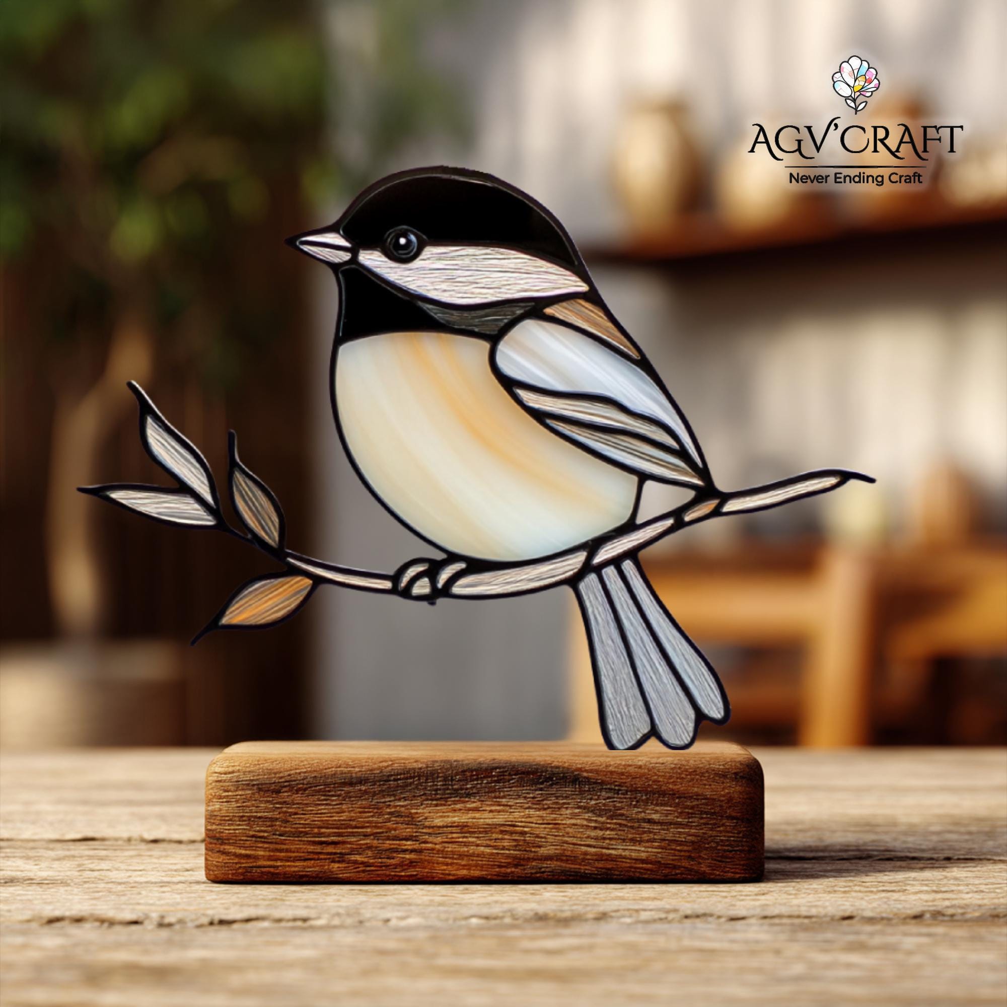 Chickadee Stained Glass Pattern, Bird Stained Glass Pattern, Bird ...