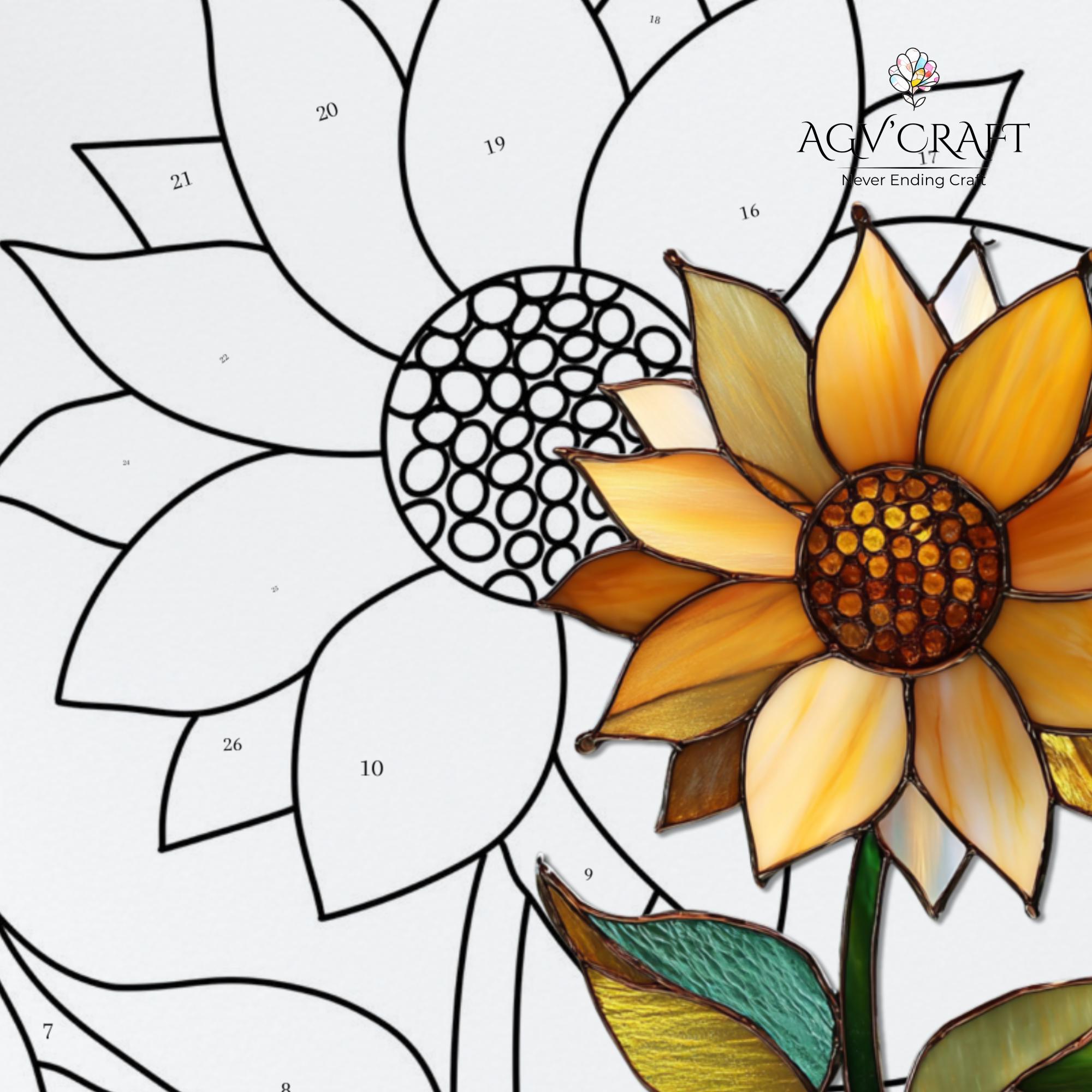 Sunflower Plant Stained Glass Pattern, Sunflower Suncatcher, Sunflower ...