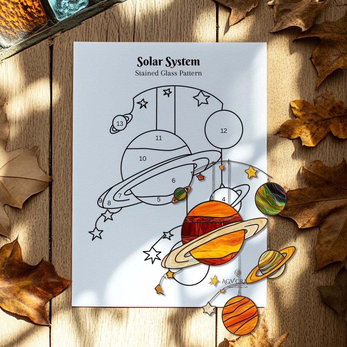 Solar System Stained Glass Pattern, Space Art Suncatcher, Space Stained ...