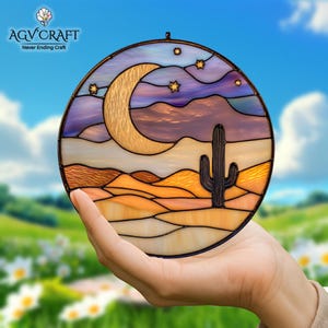 Desert Landscape Stained Glass Pattern, Rustic Suncatcher, Western Wild ...