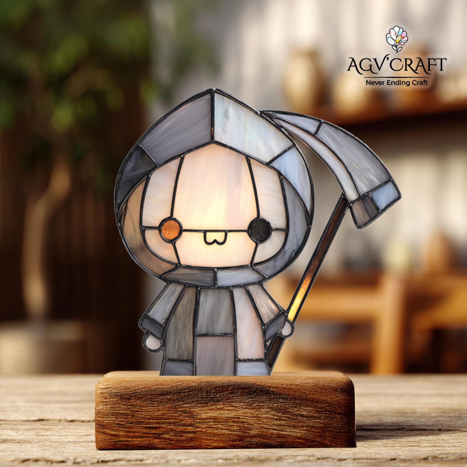 Grim Reaper Stained Glass Pattern, Grim Reaper Suncatcher, Cute Grim ...