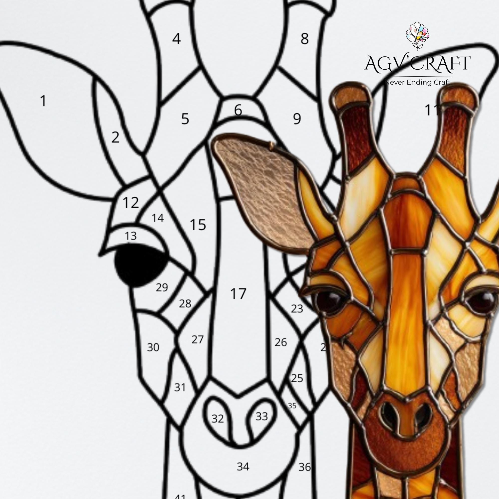 Giraffe Stained Glass Pattern, Giraffe Suncatcher Template, Home Decor ...