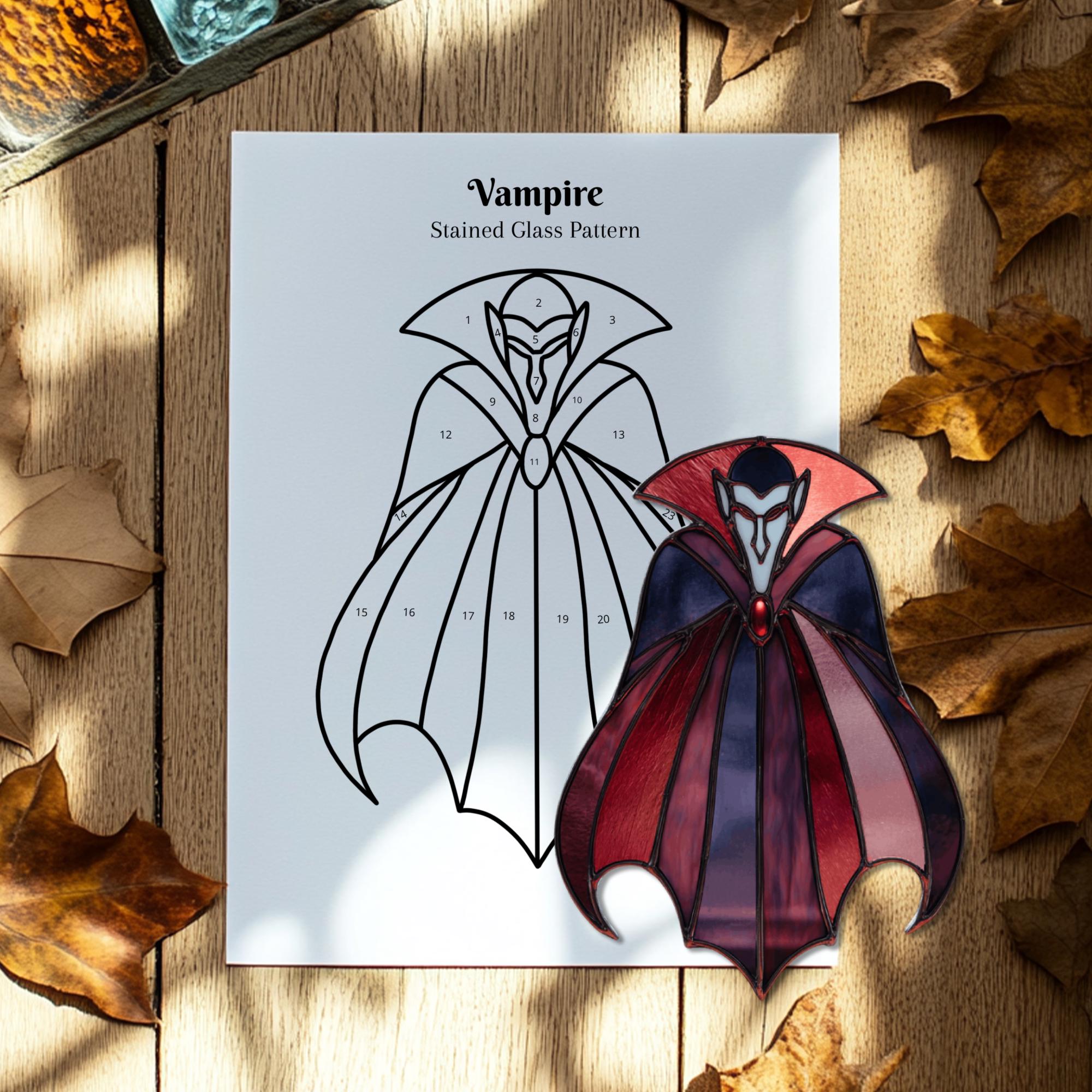 Vampire Stained Glass Pattern, Dracula Suncatcher Template, Home Decor ...