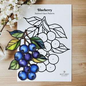 Blueberry Stained Glass Pattern, Blueberry Suncatcher, Fruits Stained ...