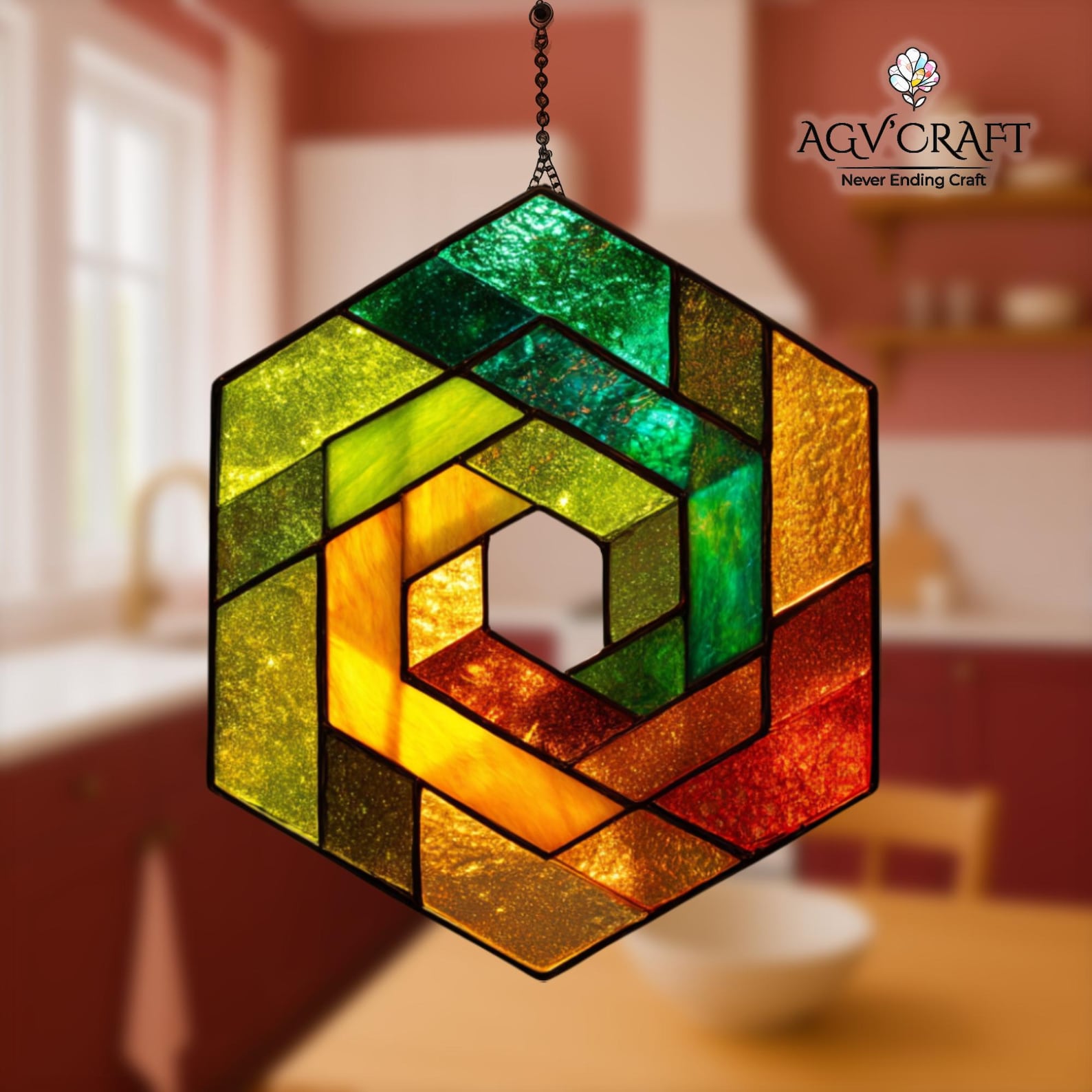 Spiral Cube Stained Glass Pattern, Spiral Cube Suncatcher, Rainbow ...