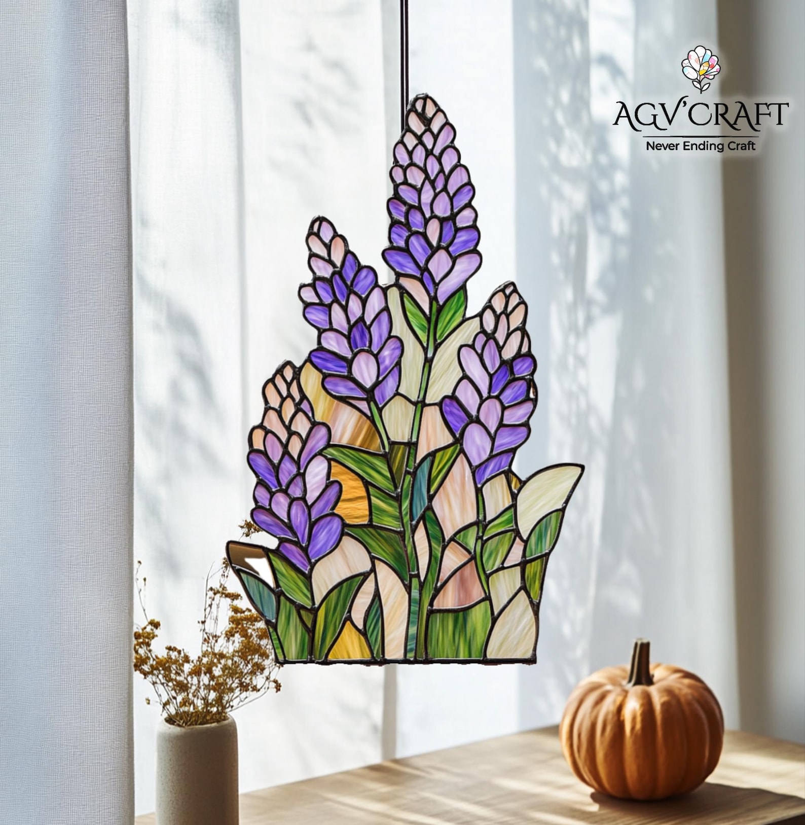 Lupine Flower Suncatcher Stained Glass Pattern (PDF), Flower Suncatcher ...