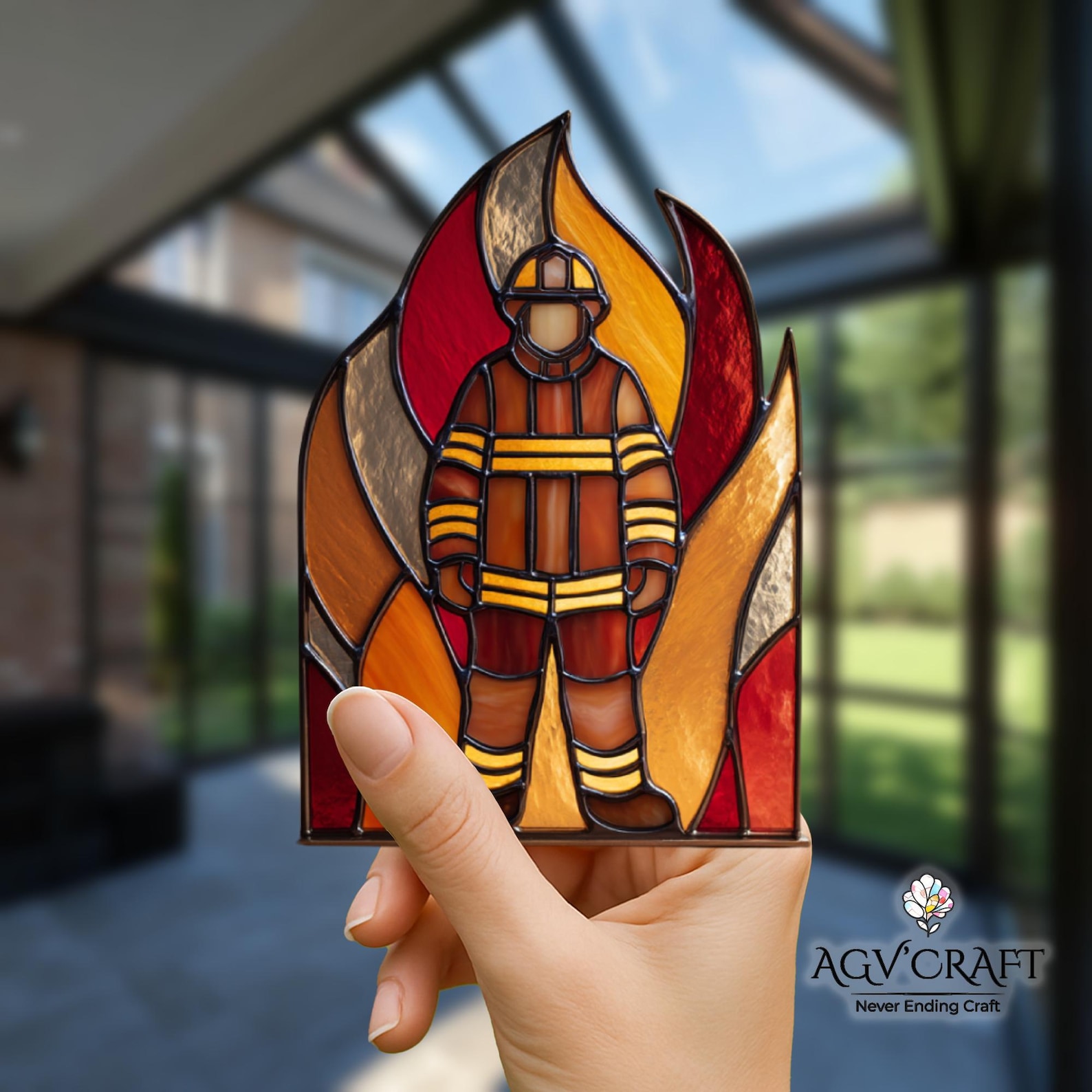 Firefighter Stained Glass Pattern, Firefighter Suncatcher, Fireman ...