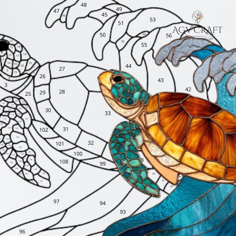 Turtle on Waves Stained Glass Pattern, Turtle With Waves Suncatcher ...