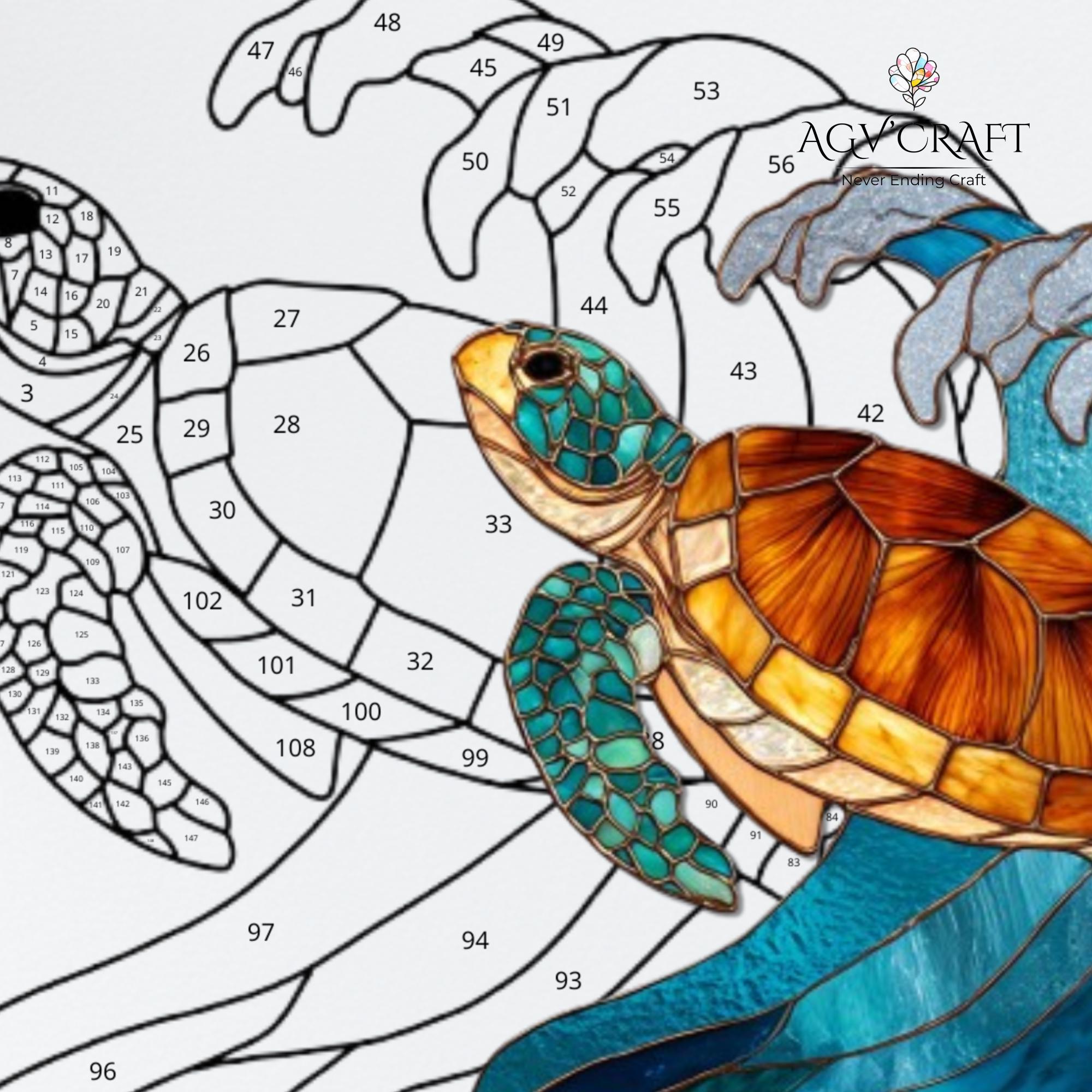 Turtle on Waves Stained Glass Pattern, Turtle With Waves Suncatcher ...