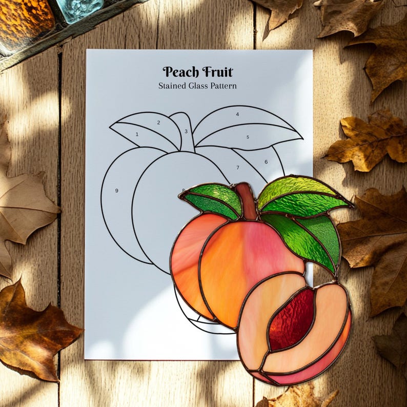 Peach Stained Glass Suncatcher Pattern, Fruit Window Decor (PDF Pattern ...