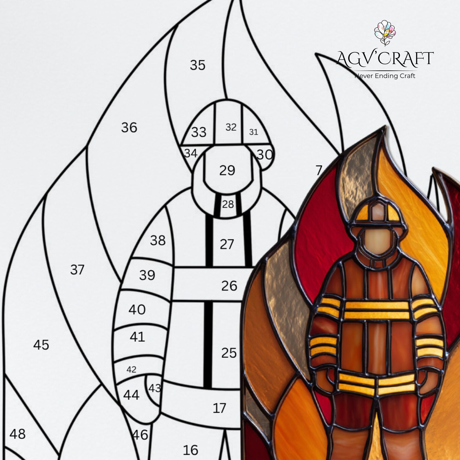 Firefighter Stained Glass Pattern, Firefighter Suncatcher, Fireman ...
