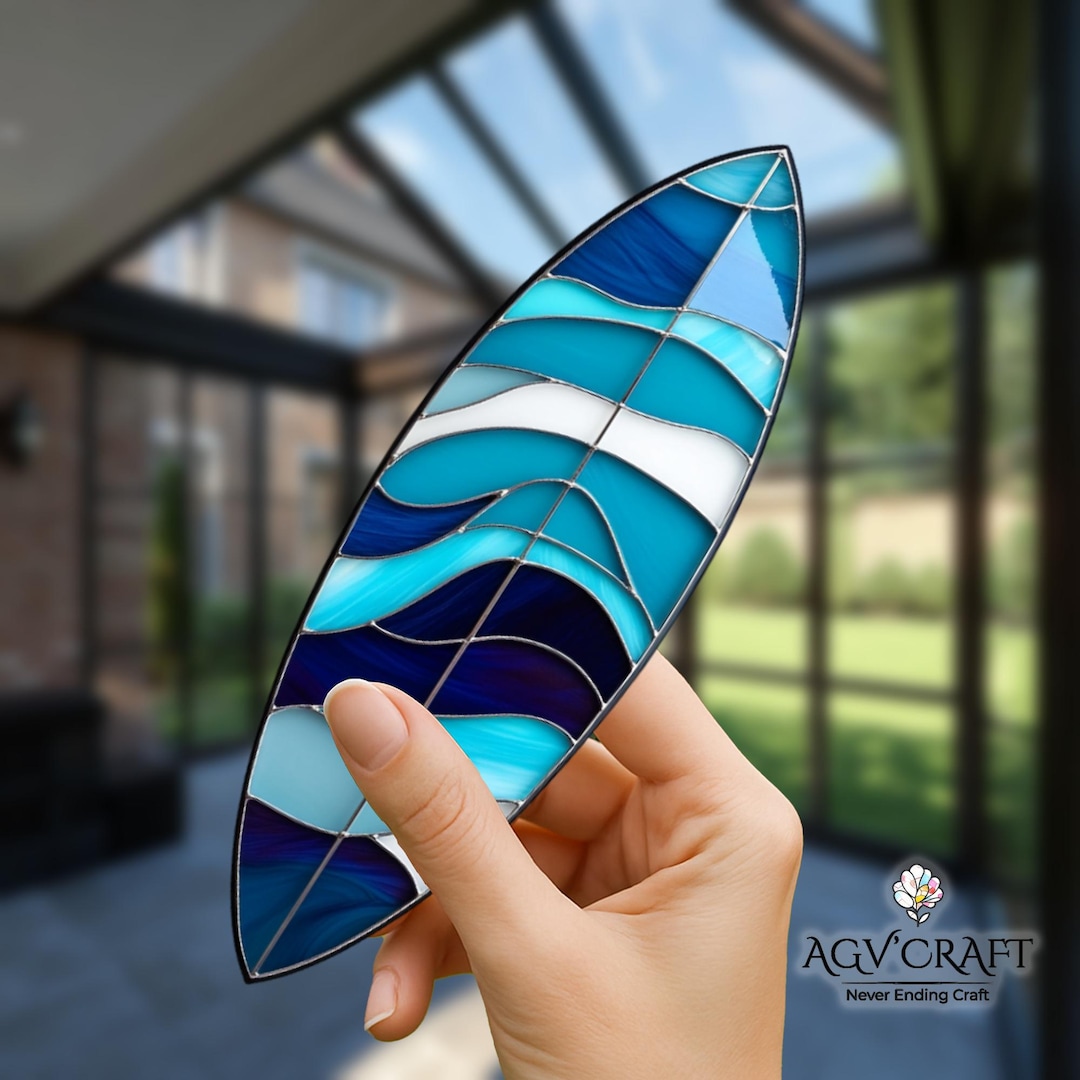 Surfboard Stained Glass Pattern, Surfing Stained Glass Pattern ...