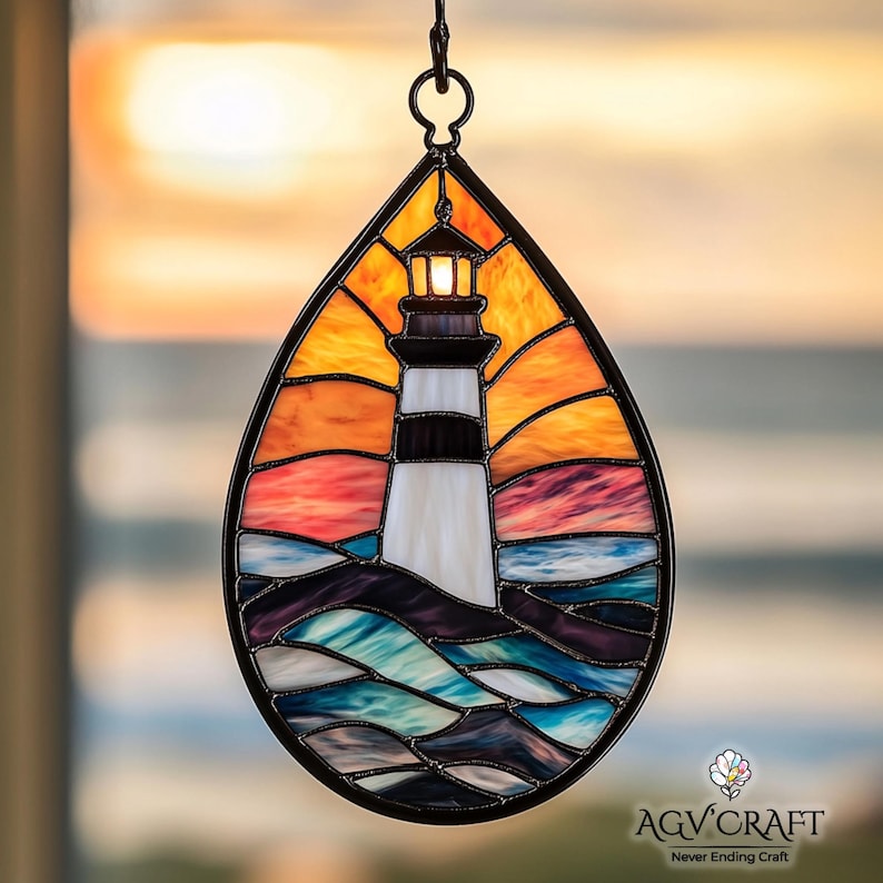 Lighthouse Stained Glass Pattern, Lighthouse Suncatcher, Ocean Stained ...