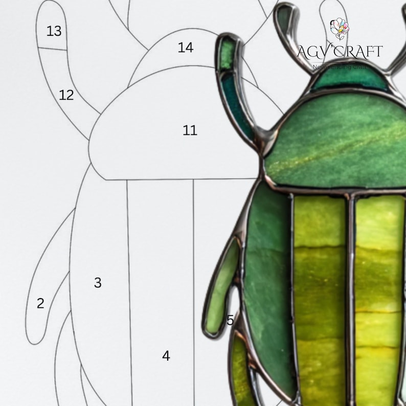 Beetle Stained Glass Plant Stakes Pattern, Beetle Suncatcher Template ...