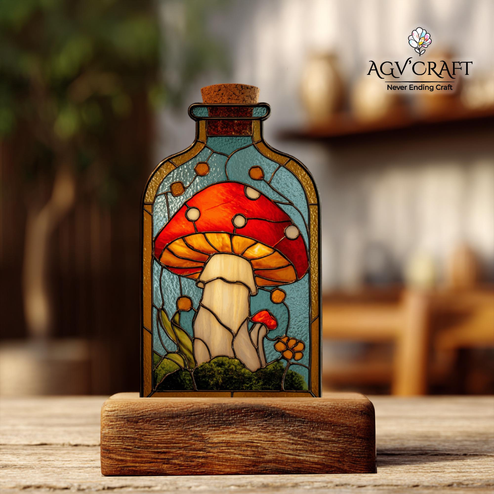 Mushroom in Bottle Stained Glass Pattern, Whimsical Suncatcher (PDF ...