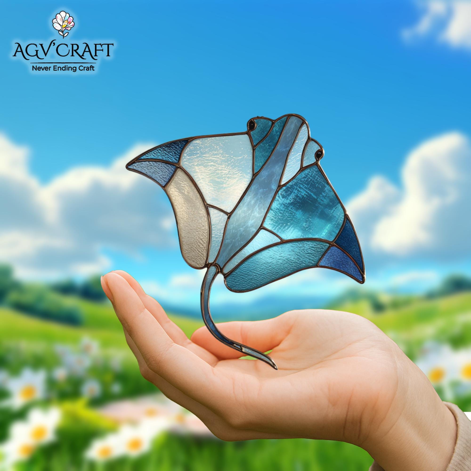 Stingray Stained Glass Pattern, Stingray Fish Suncatcher, Stingray ...