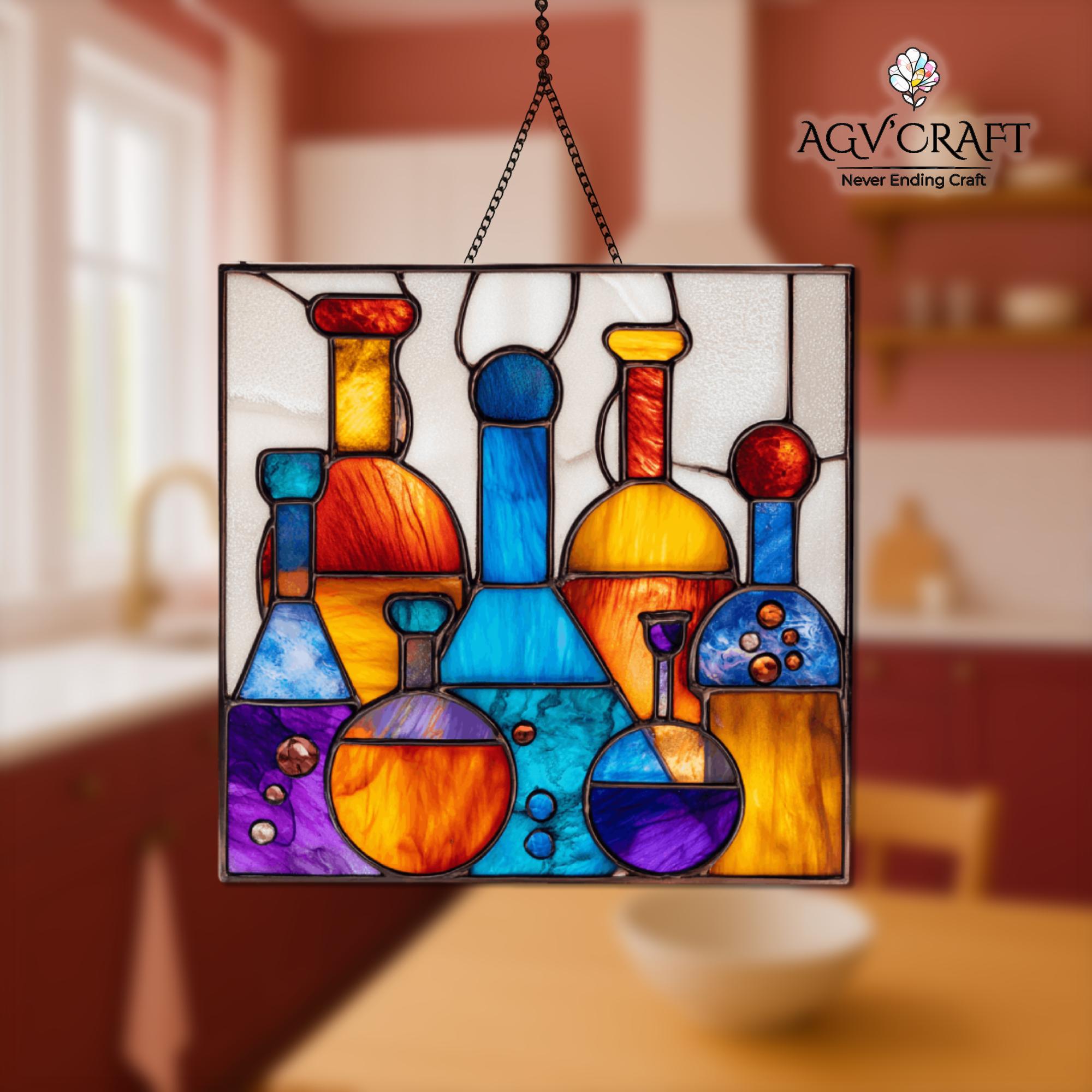 Vials Stained Glass Pattern, Vials Suncatcher Pattern, Bottles Stained ...