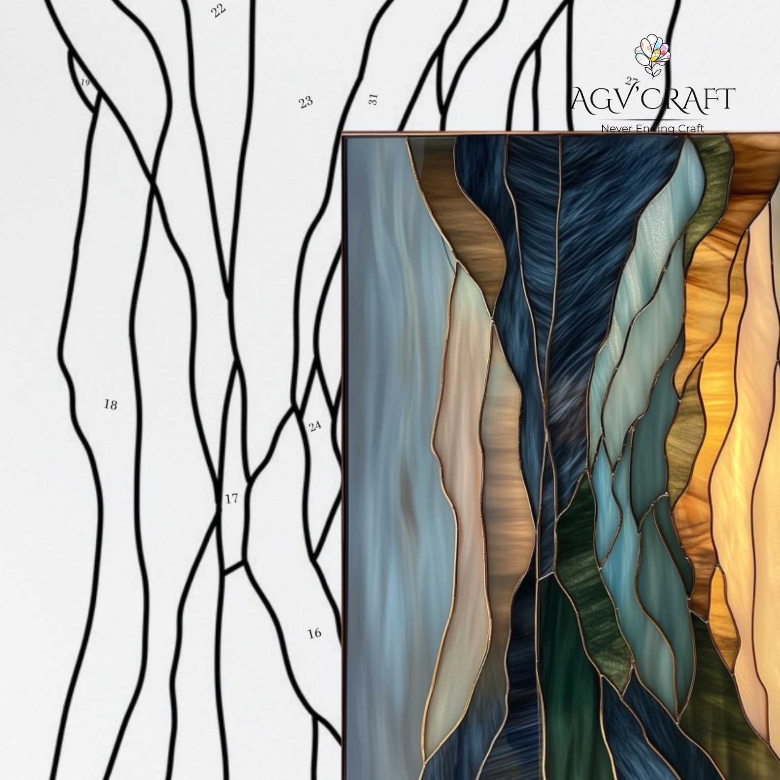 Lake Surrounded Mountains Stained Glass Pattern, Lake Suncatcher ...