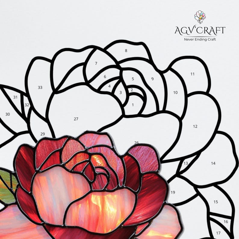 Peony Stained Glass Pattern, Peony Suncatcher, Flower Art Stained Glass ...