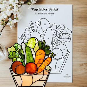 Vegetable Basket Stained Glass Pattern, Vegetable Suncatcher, Vegetable ...