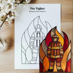 Firefighter Stained Glass Pattern, Firefighter Suncatcher, Fireman ...
