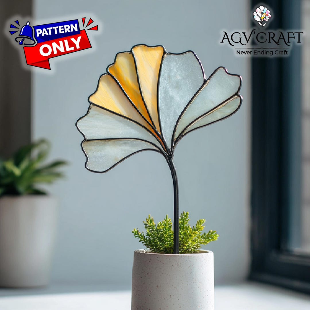 Ginkgo Stained Glass Plant Stakes Pattern, Ginkgo Suncatcher, Leaf ...