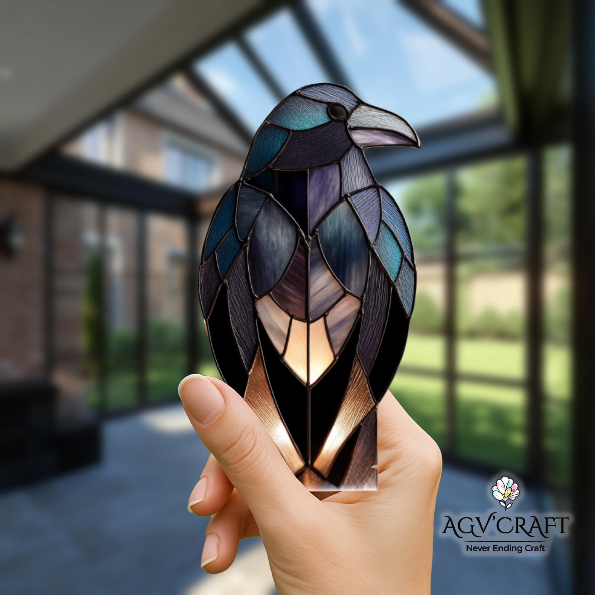 Crow Raven Stained Glass Pattern, Crow Suncatcher, Raven Stained Glass ...
