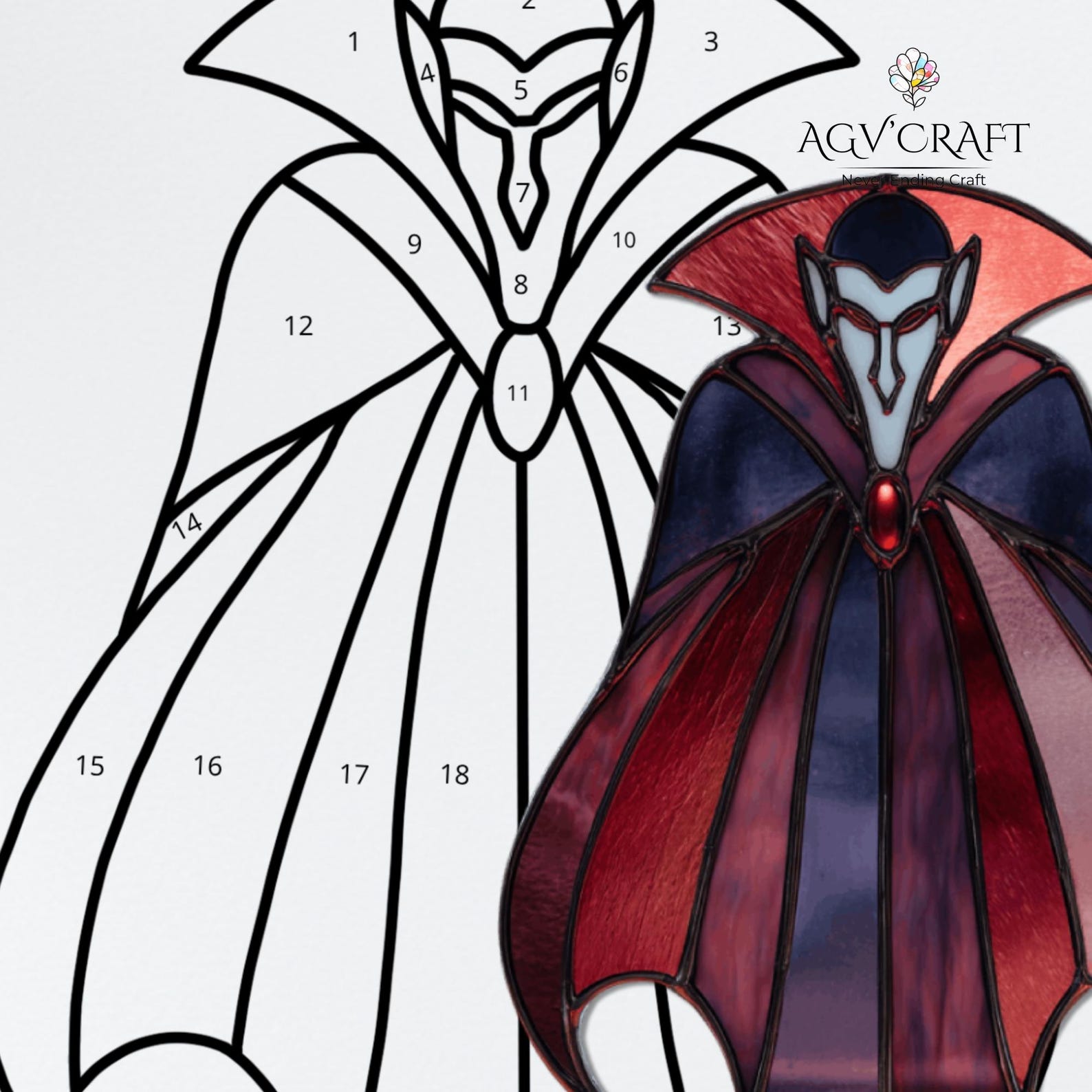 Vampire Stained Glass Pattern, Dracula Suncatcher Template, Home Decor ...