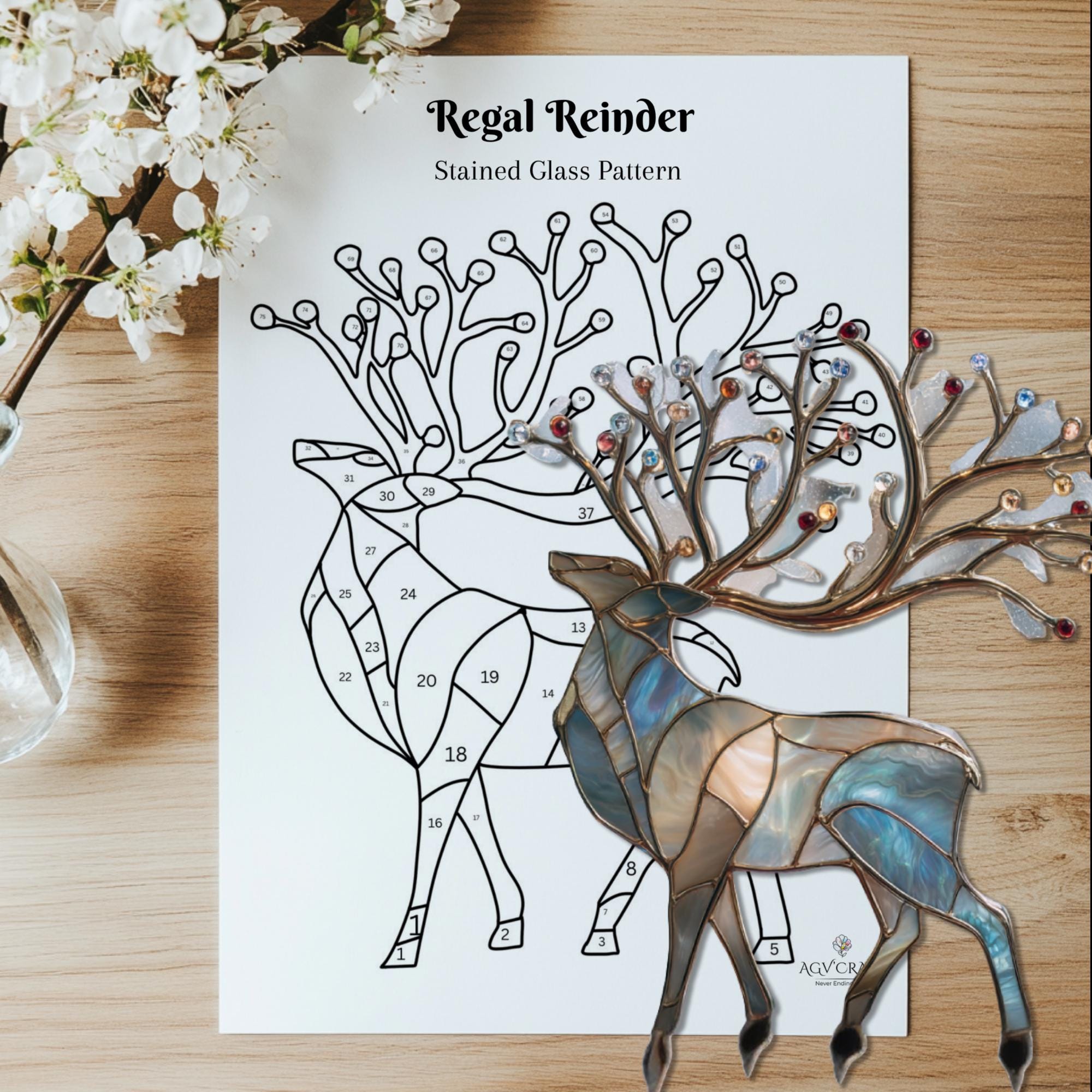 Elegant Reindeer Stained Glass Pattern, Reindeer Suncatcher, Winter ...