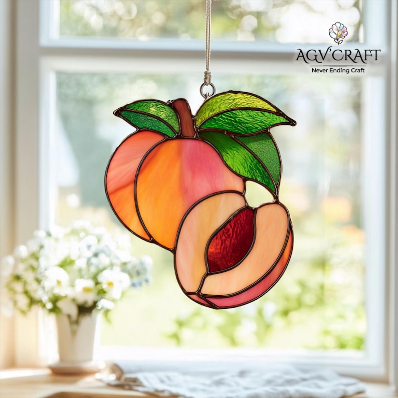 Peach Stained Glass Suncatcher Pattern, Fruit Window Decor (PDF Pattern ...