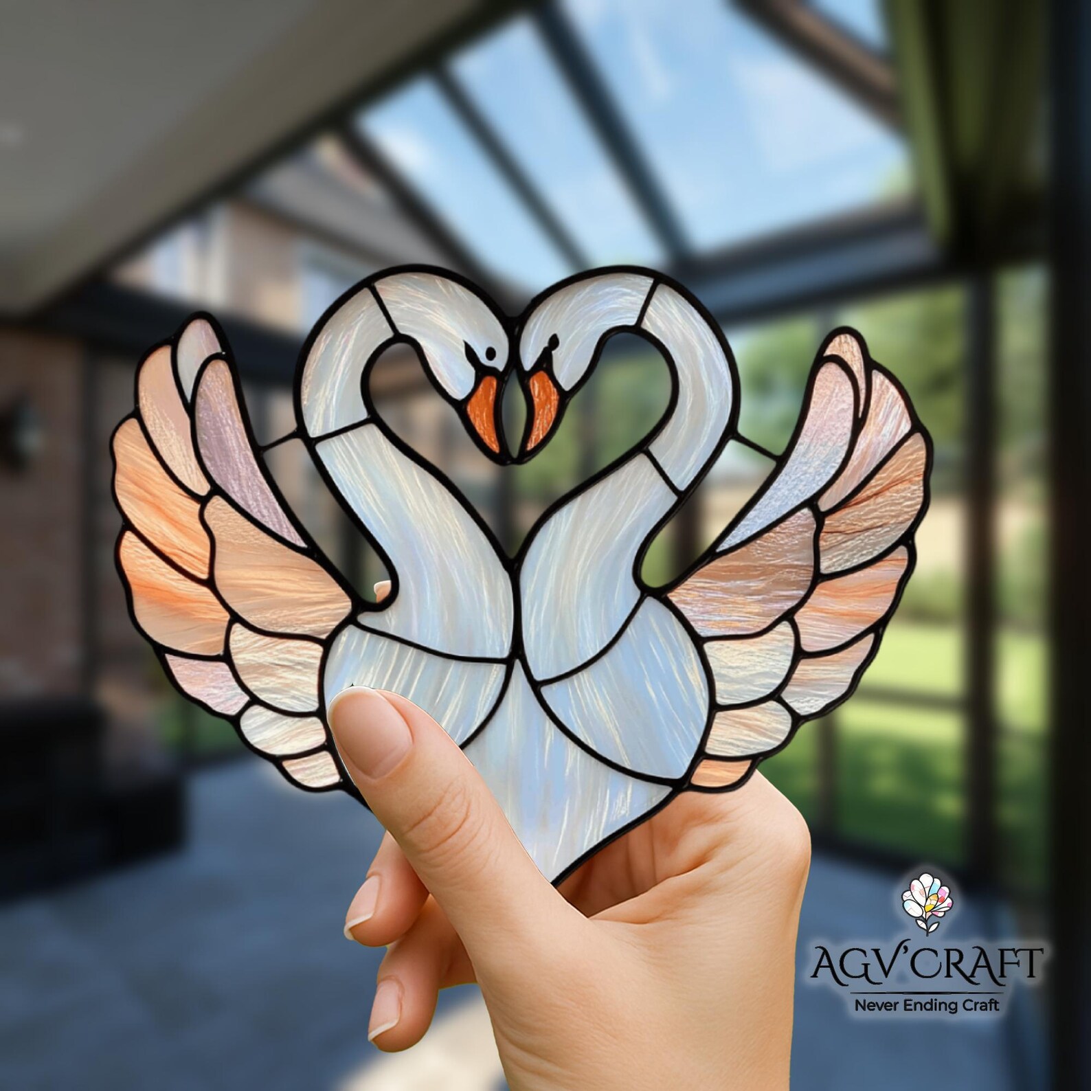 Love Swan Stained Glass Pattern, Romantic Suncatcher Template (PDF ...