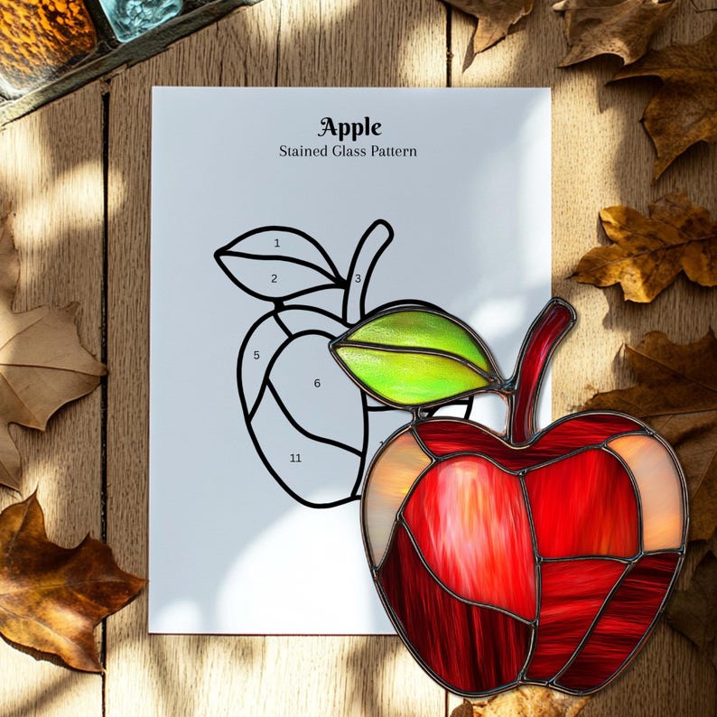 Apple Stained Glass Pattern, Red Apple Suncatcher, Fruit Stained Glass ...