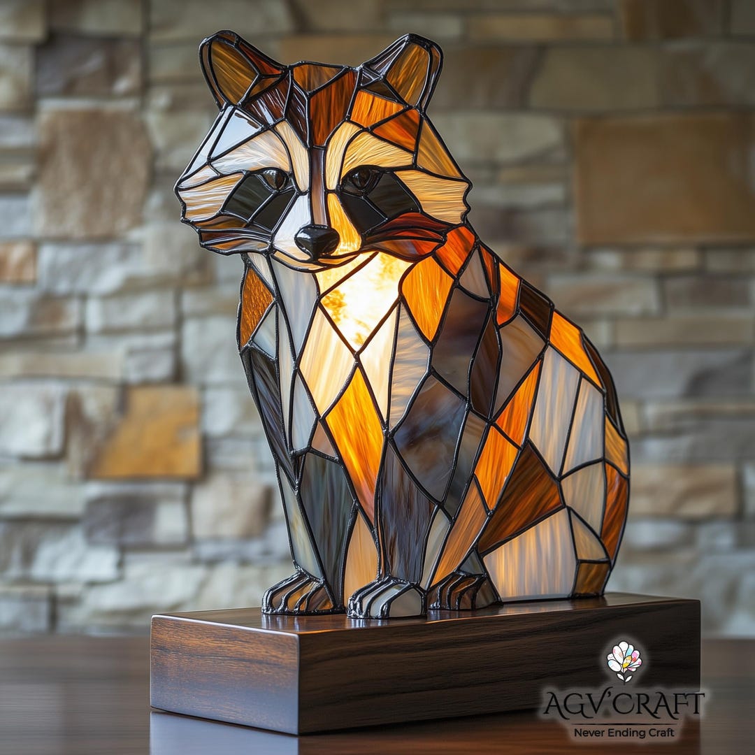 Raccoon Portrait Stained Glass Pattern, Raccoon Suncatcher, Animal ...