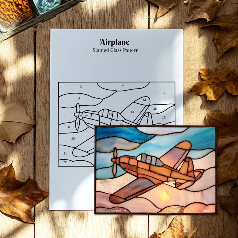 Airplane Stained Glass Pattern, Airplane Suncatcher, Airplane for Pilot ...