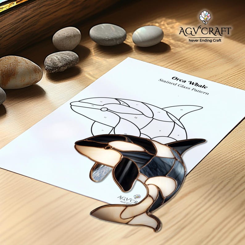 Orca Stained Glass Pattern, Orca Whale Suncatcher, Black White Orca ...