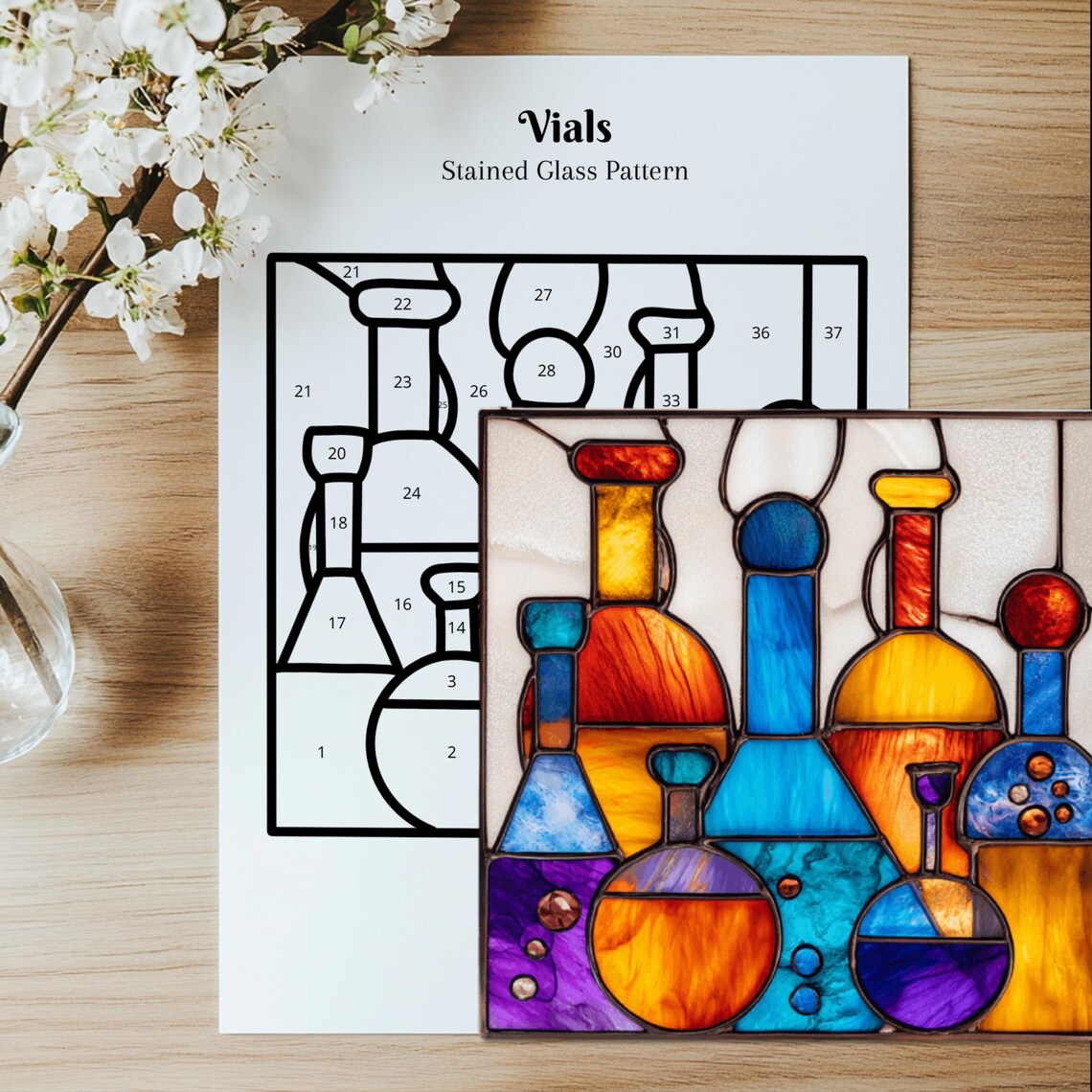 Vials Stained Glass Pattern, Vials Suncatcher Pattern, Bottles Stained ...