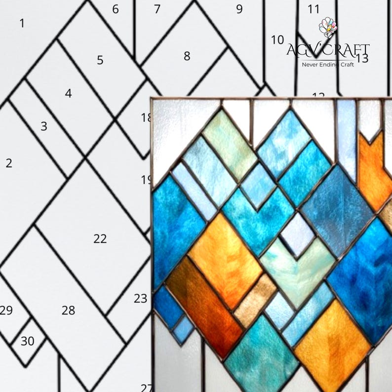 Rhombus Pattern Stained Glass Pattern, Geometric Pattern Suncatcher ...