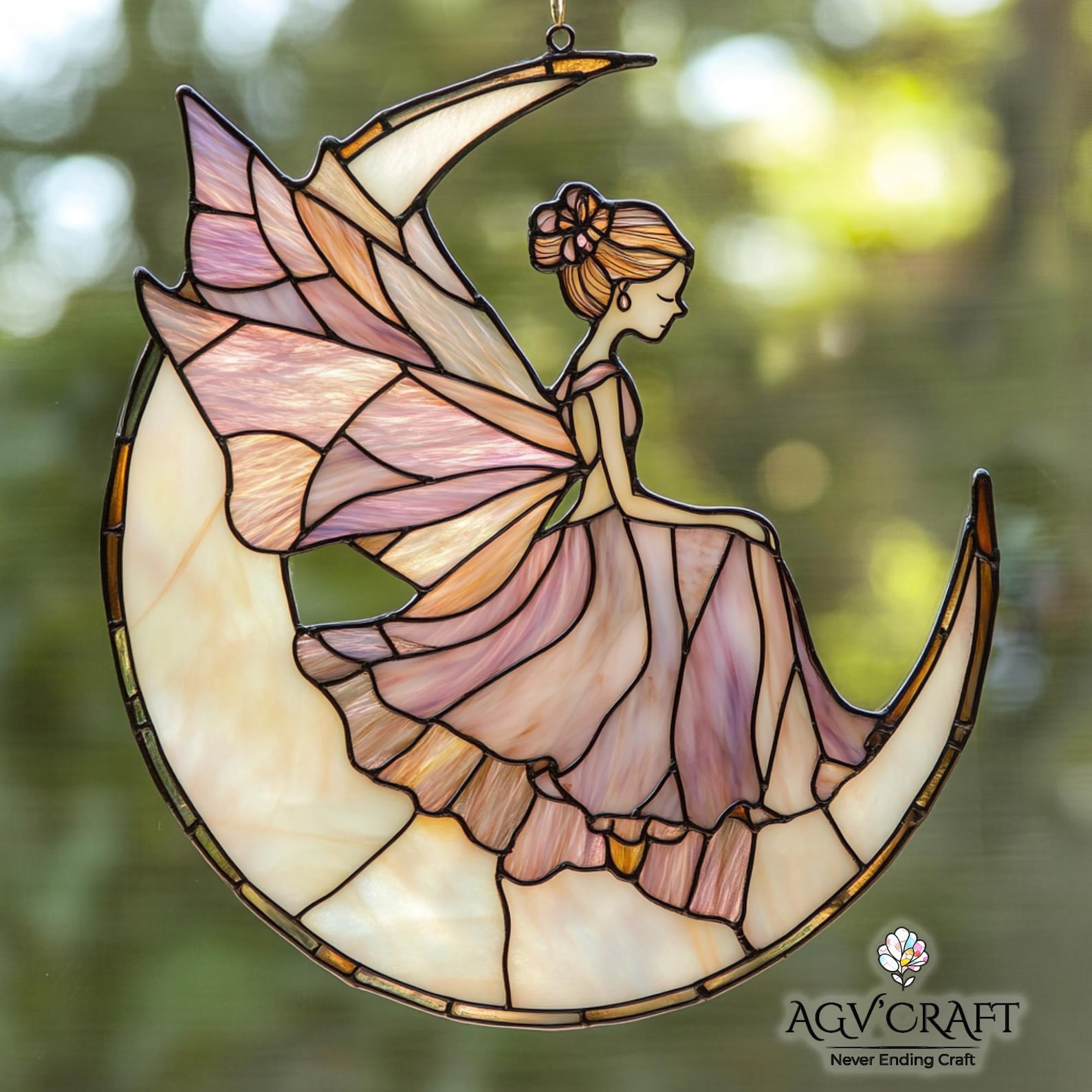 Fairy and Moon Stained Glass Pattern, Fairy Suncatcher, Fairies Stained ...