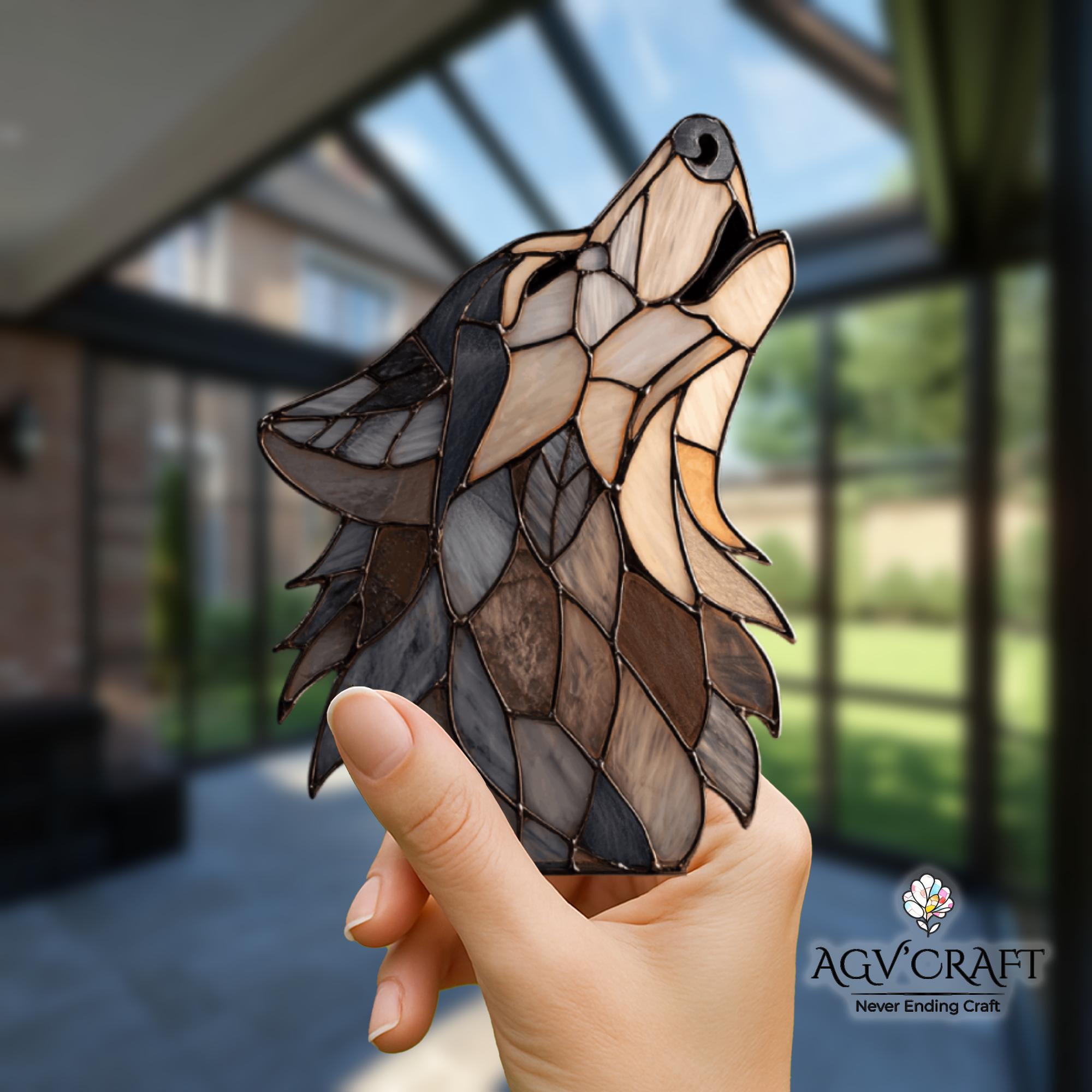 Wolf Head Stained Glass Pattern, Wolf Head Suncatcher, Wolf Stained ...