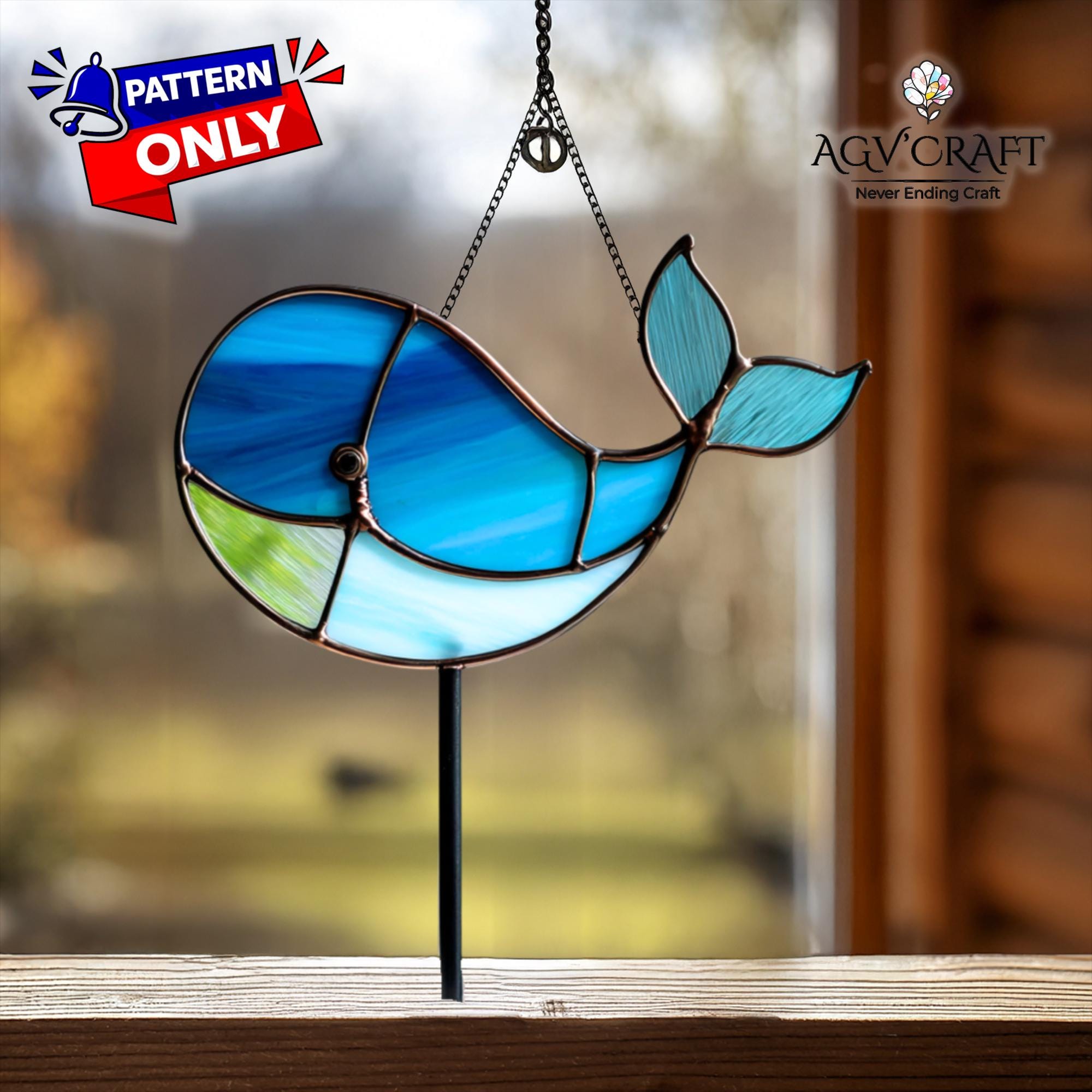 Blue Whale Stained Glass Plant Stakes Pattern, Whale Suncatcher, Whale ...