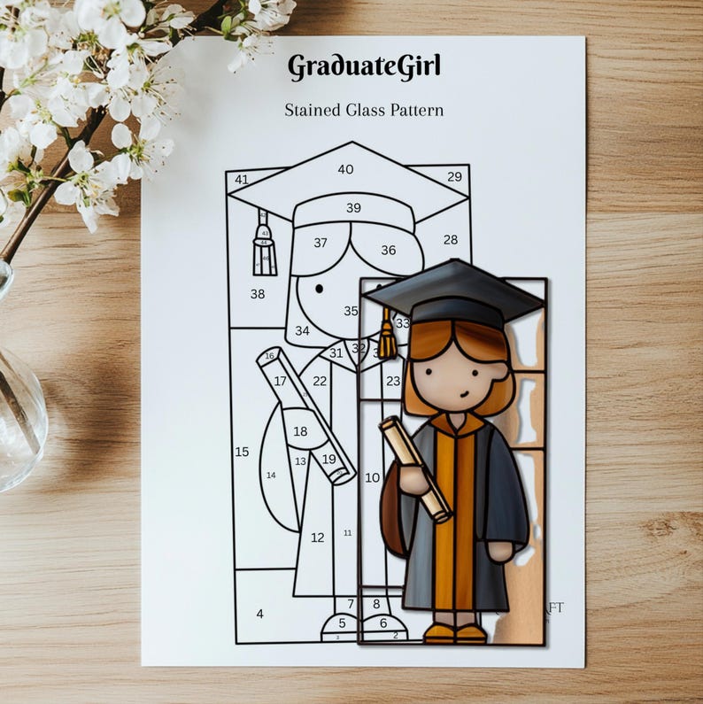 Graduate Girl Stained Glass Pattern, Graduation Suncatcher, Home Decor ...