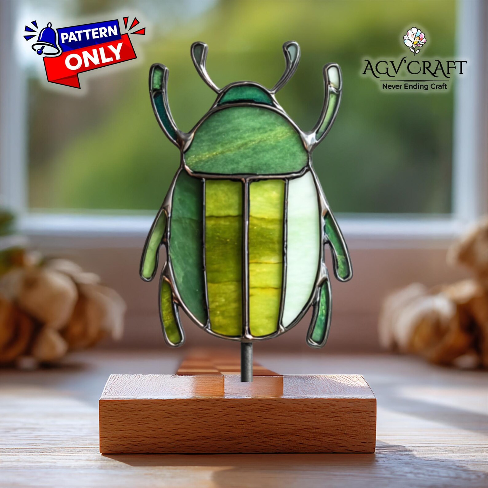 Beetle Stained Glass Plant Stakes Pattern, Beetle Suncatcher Template ...