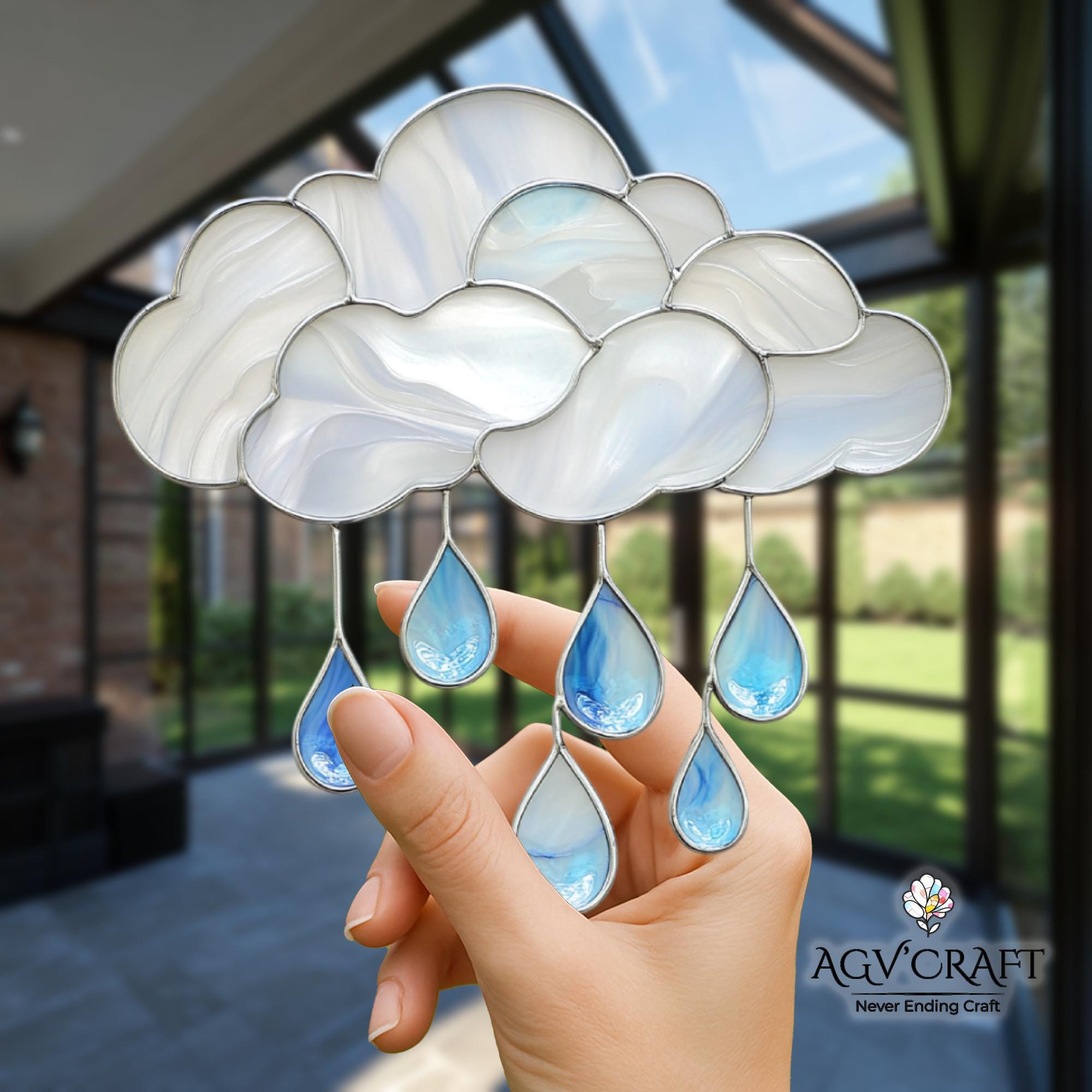 Cloud With Drop Stained Glass Pattern, Rain Drop Glass Pattern, Cloud ...