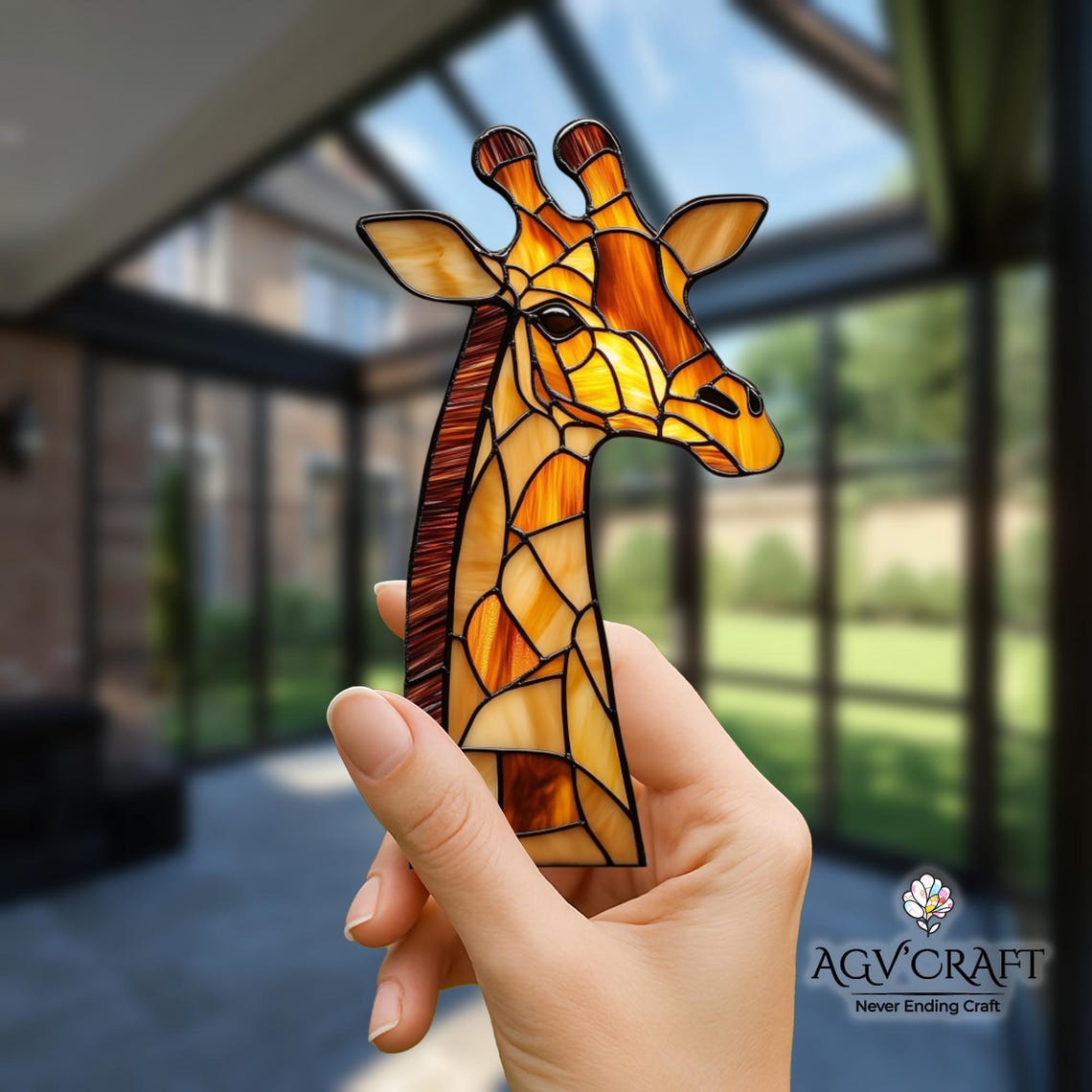 Giraffe Portrait Stained Glass Pattern, Giraffe Head Suncatcher ...