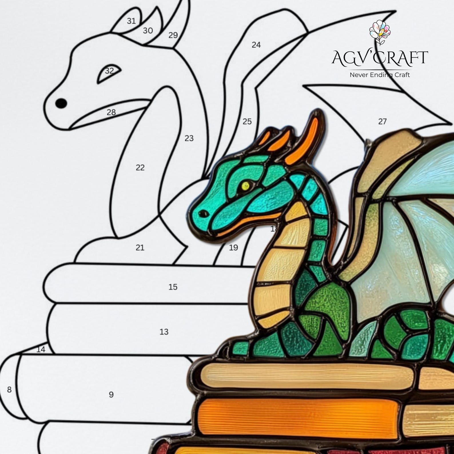Dragon Book Stained Glass Pattern, Fantasy Suncatcher, Mythical Stained ...