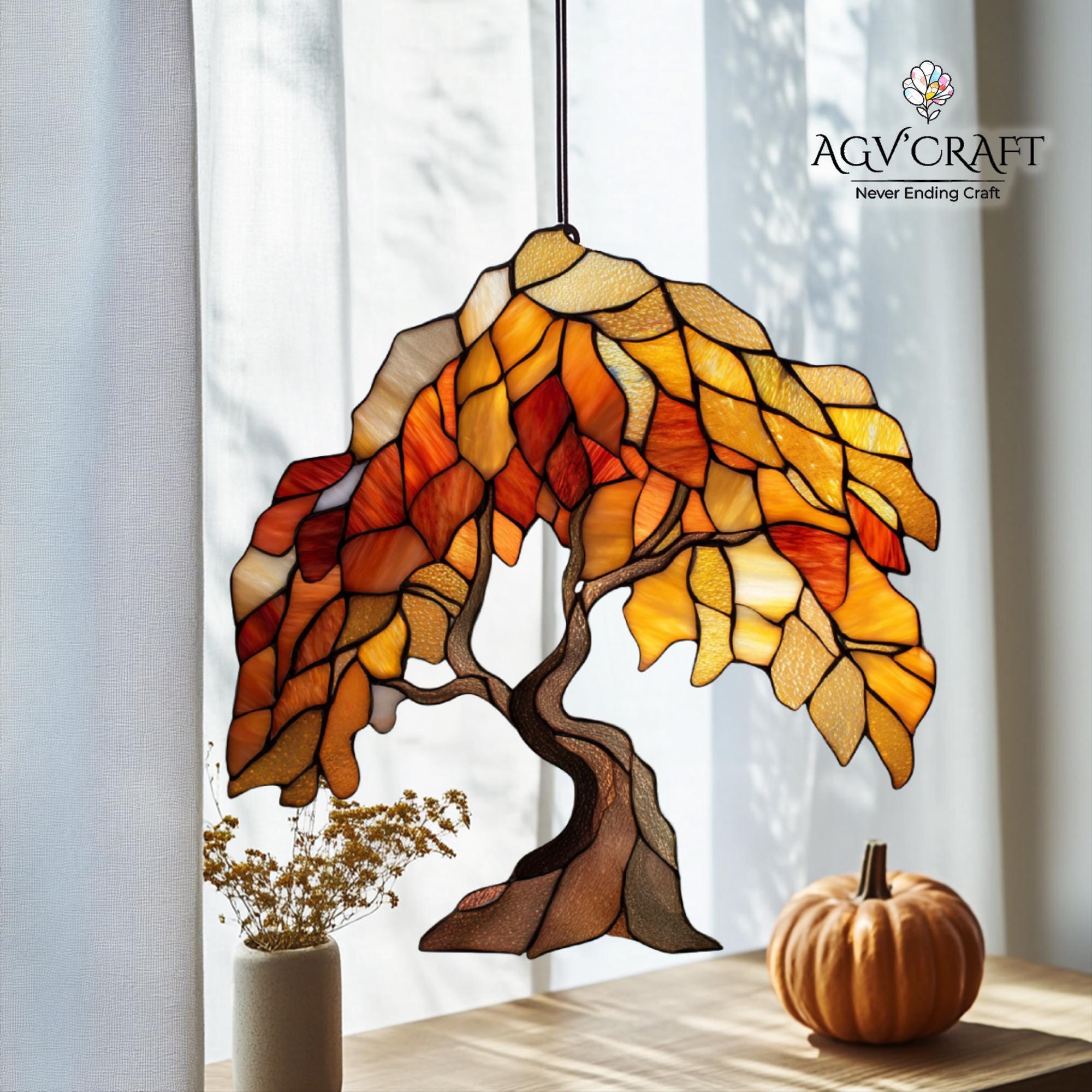 Autumn Tree of Life Stained Glass Pattern, Autumn Suncatcher, Tree ...