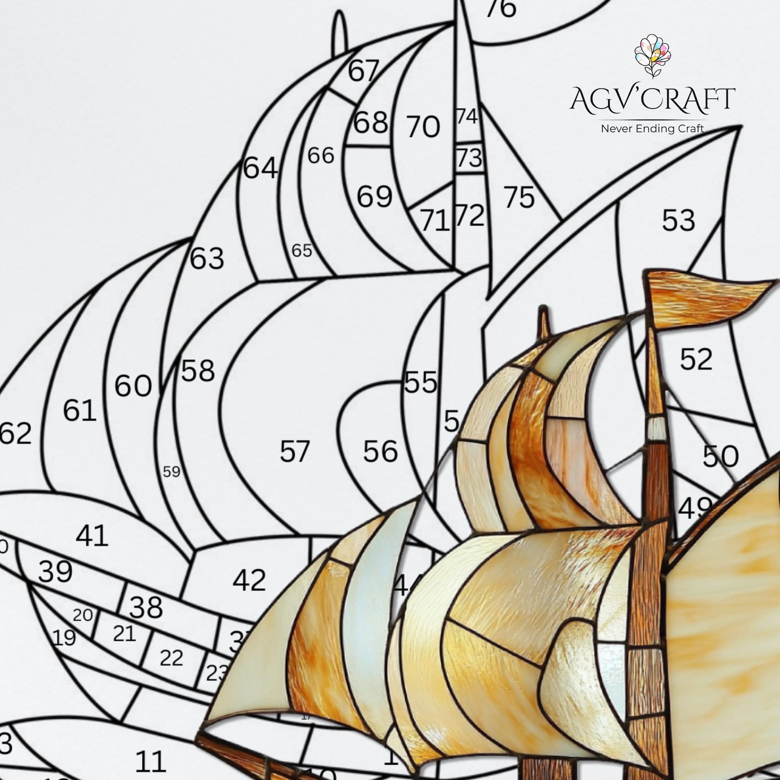 Sailing Ship Stained Glass Pattern, Ship Suncatcher, Sail Boat Stained ...