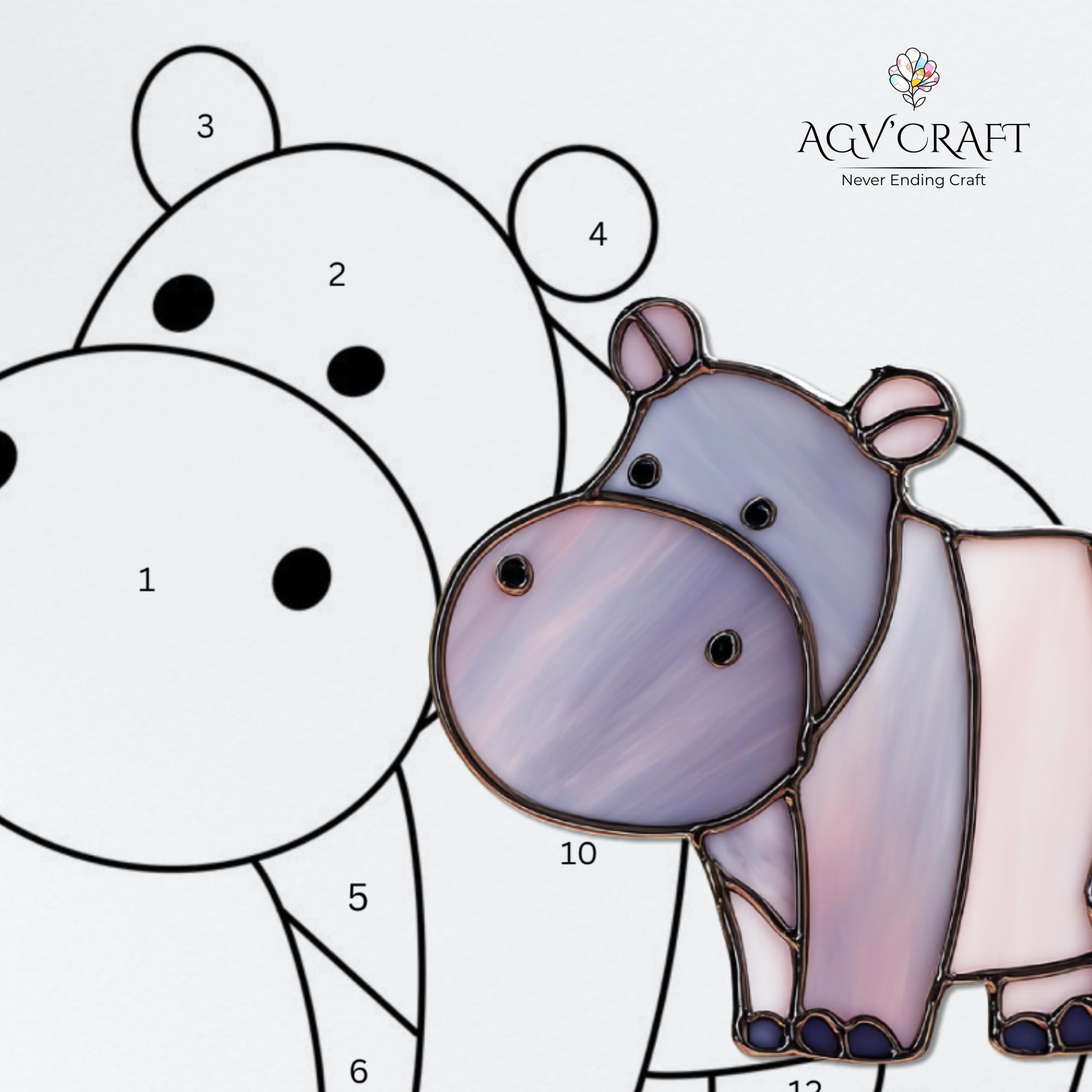 Hippo Stained Glass Pattern, Cute Hippo Suncatcher Template, Home Decor ...
