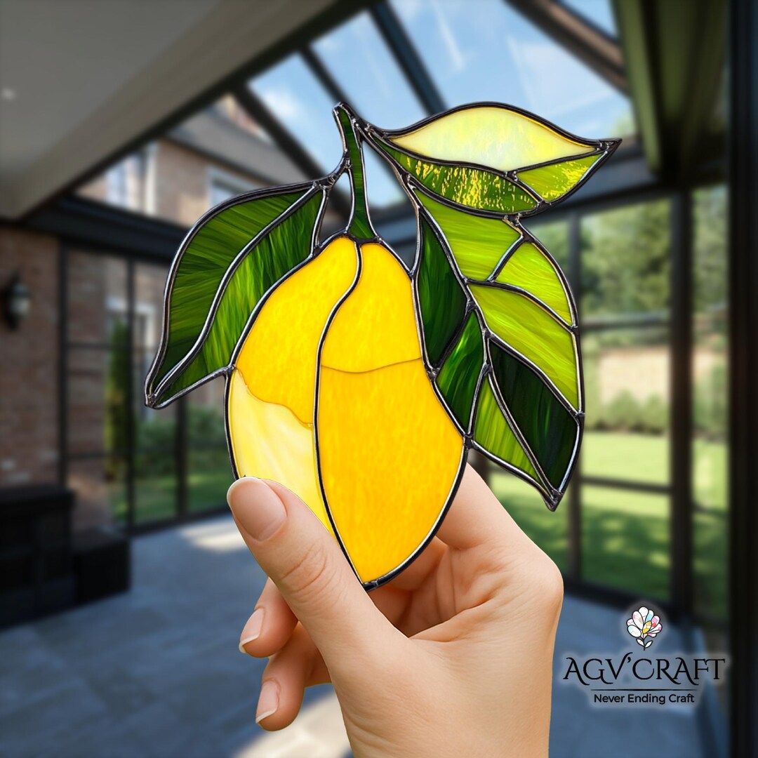 Lemon Stained Glass Pattern, Lemon Suncatcher, Cytrus Stained Glass ...