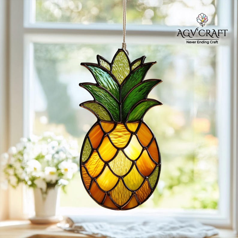 Pineapple Stained Glass Pattern, Pineapple Suncatcher, Tropical Fruit ...